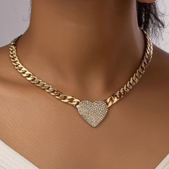 LC FASHION | Jewelry | Heart Chain Pendant Necklace Rhinestone Heart ...